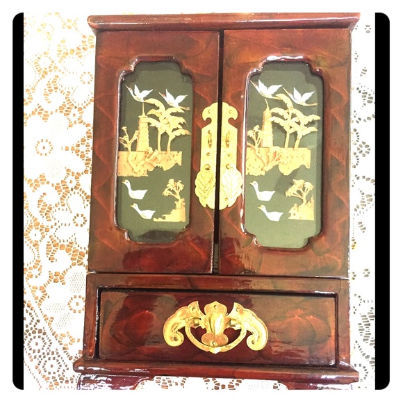 Accents | Chinese Gold Crane Tree Carved Wood Jewelry Box | Poshmark